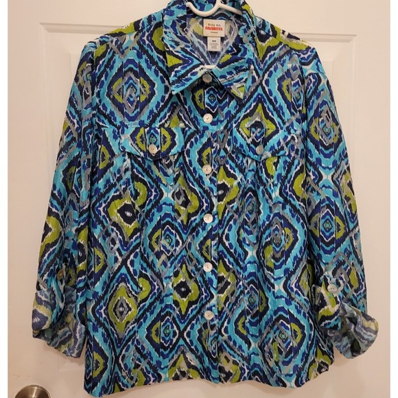 Ruby Rd. | Tops | Ruby Rd Favorites Shirt 8w Blue Green Abstract Floral ...